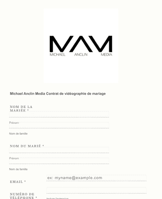 Contrat de vidéographie de mariage Modèle du formulaire | Jotform