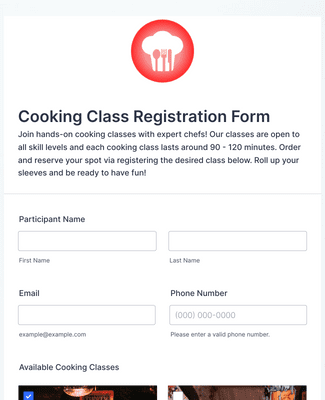 Cooking Class Registration Form Template | Jotform