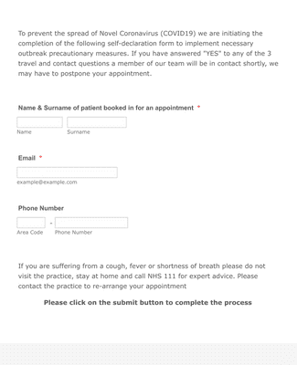 Corona Virus Self Declaration Form Template | Jotform