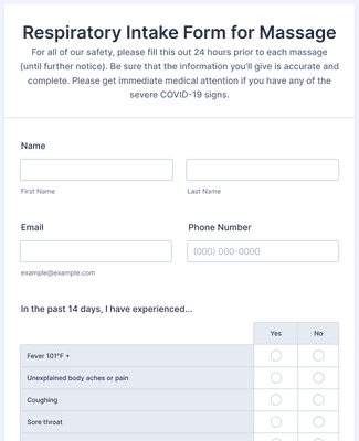 Coronavirus Intake Form for Massage Therapy Form Template | Jotform