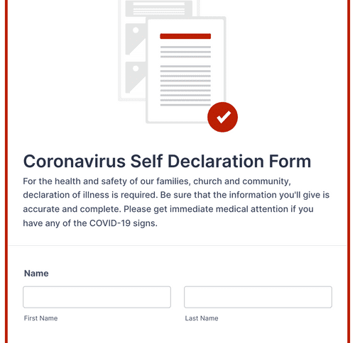 Coronavirus Self Declaration Form for Church Staff Form Template | Jotform