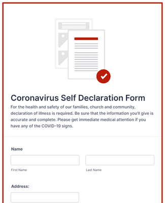Coronavirus Self Declaration Form for Church Staff Form Template | Jotform