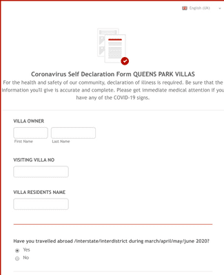 Coronavirus Self Declaration Form QUEENS PARK VILLAS Form Template ...