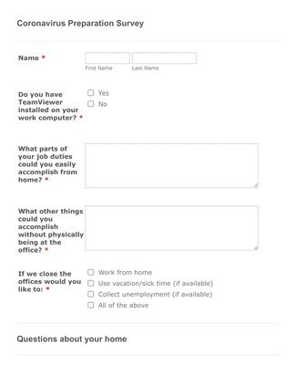 Coronavirus Work From Home Preparation Survey Form Template | Jotform