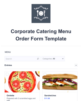 Corporate Catering Menu Order Form Template | Jotform