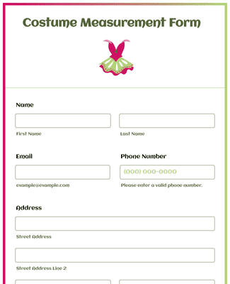 Costume Measurement Form Template | Jotform