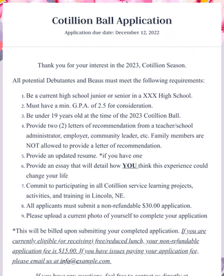 Cotillion Application Form Template | Jotform