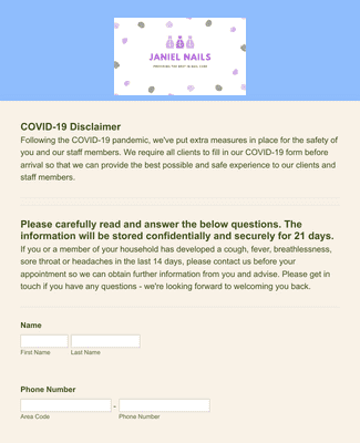 COVID-19 Disclaimer Form Template | Jotform