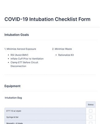 COVID-19 Intubation Checklist Form Template | Jotform