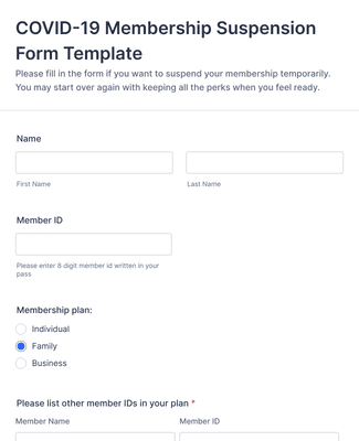 COVID-19 Membership Suspension Form Template | Jotform