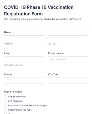 COVID-19 Phase 1B Vaccination Registration Form Template | Jotform