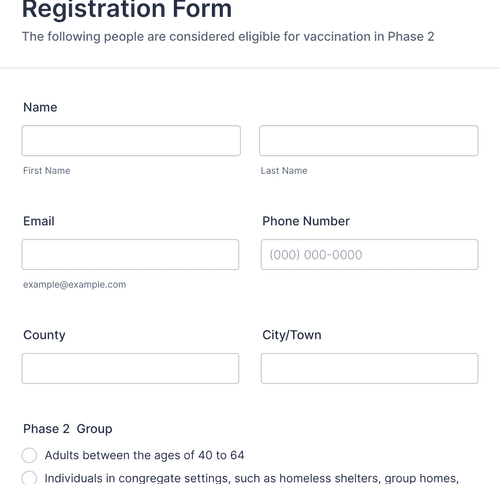 COVID-19 Phase 2 Vaccination Registration Form Template | Jotform