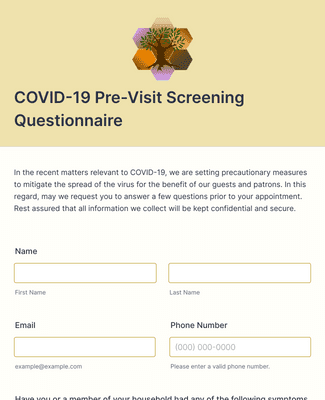 COVID-19 Pre-Visit Screening Questionnaire Form Template | Jotform