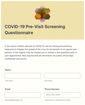 COVID-19 Pre-Visit Screening Questionnaire Form Template | Jotform