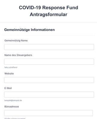 COVID-19 Response Fund Antragsformular Formularvorlage | Jotform