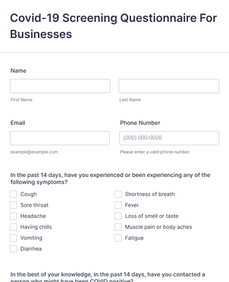 Covid-19 Screening Questionnaire For Businesses Form Template | Jotform