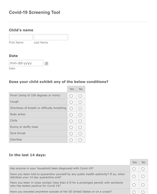 Covid-19 Screening Tool Form Template | Jotform