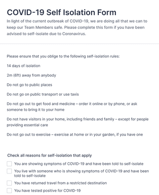 COVID-19 Self Isolation Form Template | Jotform