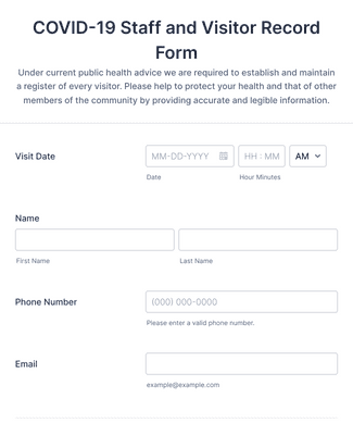 COVID-19 Staff and Visitor Record Form Template | Jotform