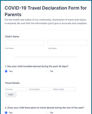 COVID-19 Travel Declaration Form for Parents Form Template | Jotform