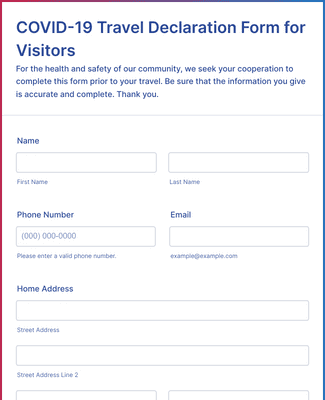 COVID-19 Travel Declaration Form for Visitors Form Template | Jotform