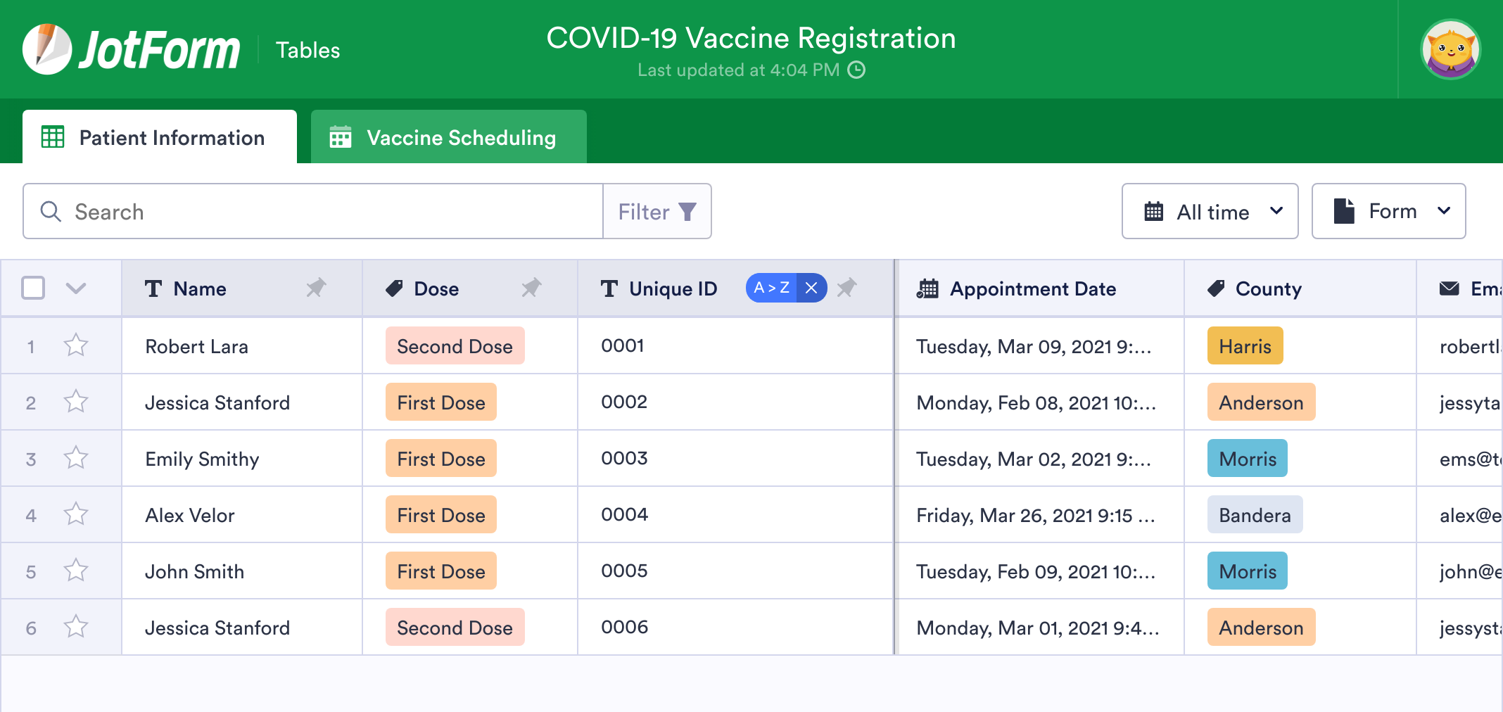COVID-19 Vaccination Database Template | JotForm Tables