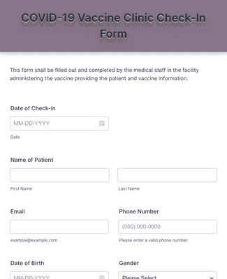 COVID-19 Vaccine Clinic Check-In Form Template | Jotform