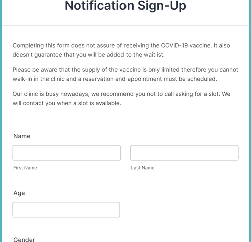 COVID-19 Vaccine Clinic Email Notification Sign-Up Form Template | Jotform
