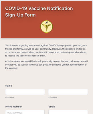 COVID-19 Vaccine Notification Sign-Up Form Template | Jotform