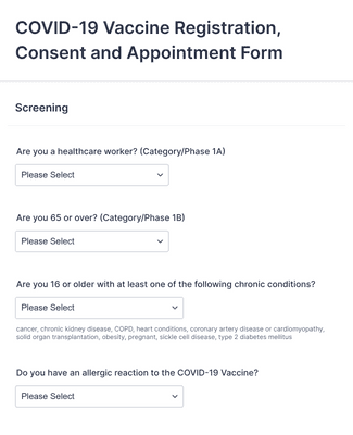 COVID-19 Vaccine Registration, Consent and Appointment Form Template ...