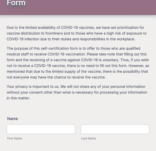 COVID-19 Vaccine Self-Certification Form Template | Jotform