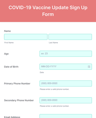COVID-19 Vaccine Update Sign Up Form Template | Jotform
