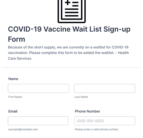 COVID-19 Vaccine Wait List Sign-up Form Template | Jotform