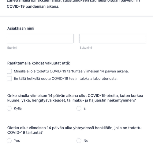 Covid-19 Wellness kyselylomake Lomakepohja | Jotform