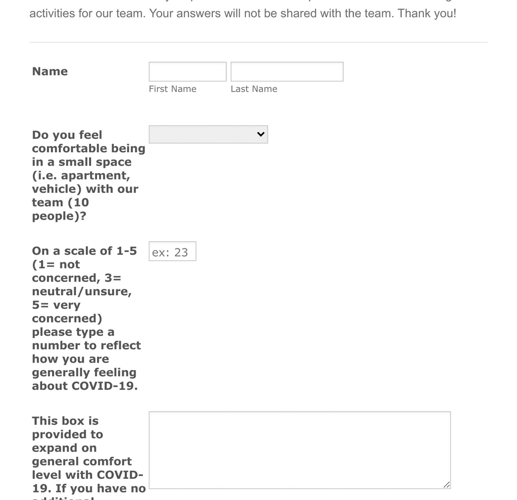 COVID Comfortability Form Template | Jotform