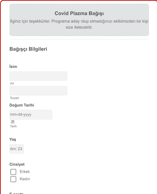 COVID Plazma Bağış Form Şablonu | Jotform