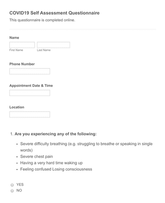 COVID-19 Self Assessment Questionnaire Form Template | Jotform
