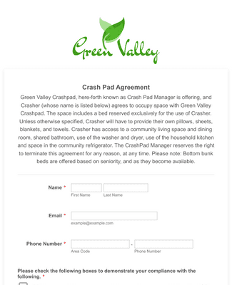 Crash Pad Agreement Form Template | Jotform
