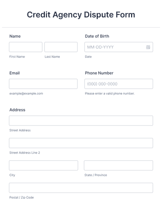 Credit Agency Dispute Form Template | Jotform
