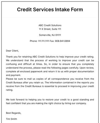Credit Services Intake Form Template | Jotform