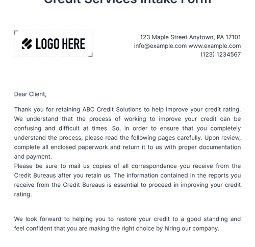 Credit Services Intake Form Template | Jotform