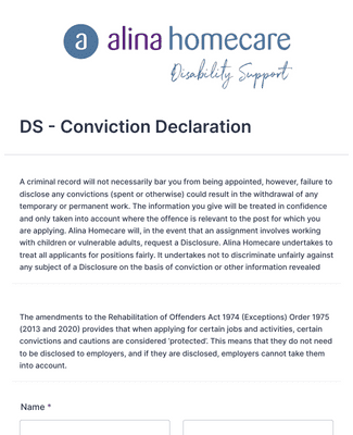 Criminal Conviction Declaration Form Template | Jotform