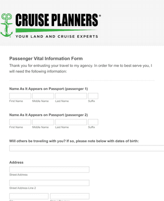 Cruise Planners Passenger Vital Information Form Template | Jotform