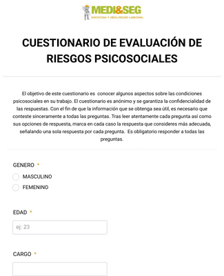 CUESTIONARIO DE EVALUACIÓN DE RIESGOS PSICOSOCIALES Plantilla de formulario | Jotform