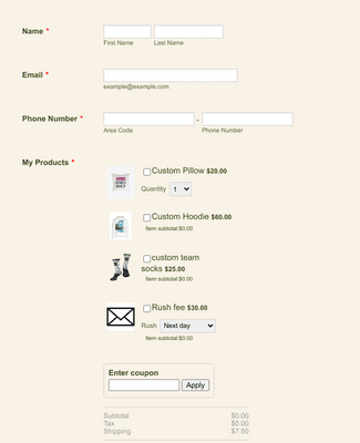 Custom Sports Order Form Template | Jotform