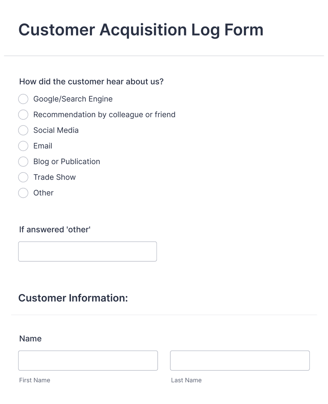 Customer Acquisition Log Form Template | Jotform