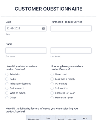 Customer Questionnaire Form Template | Jotform