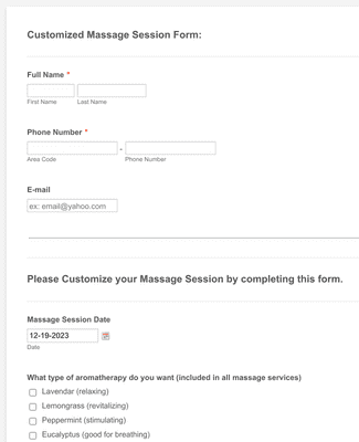 Customization of Massage Session Form Template | Jotform