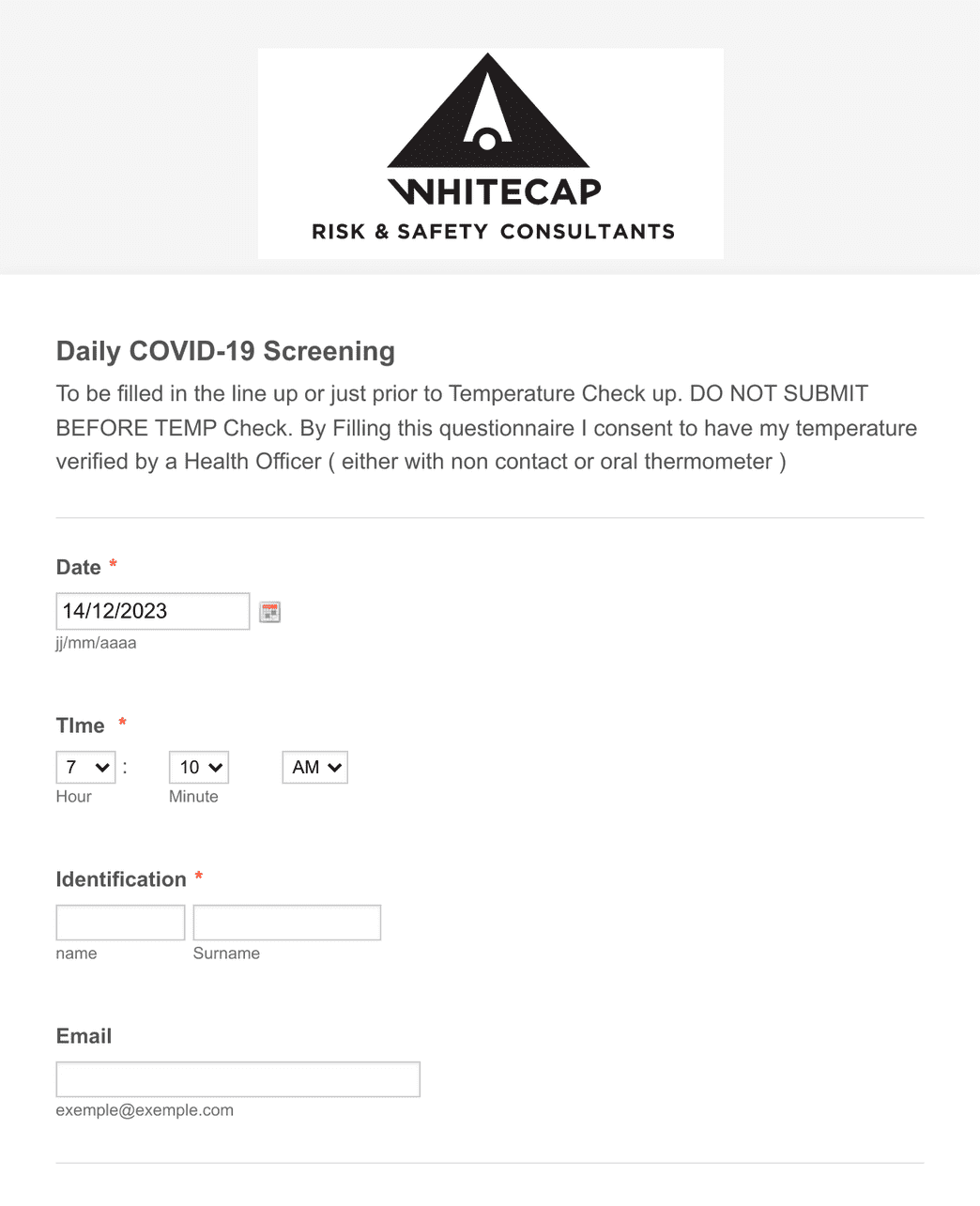 Daily Company Covid-19 Screening Form Template | Jotform