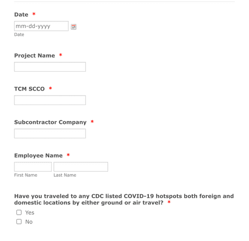 DAILY COVID-19 PRE-SCREENING QUESTIONNAIRE Form Template | Jotform